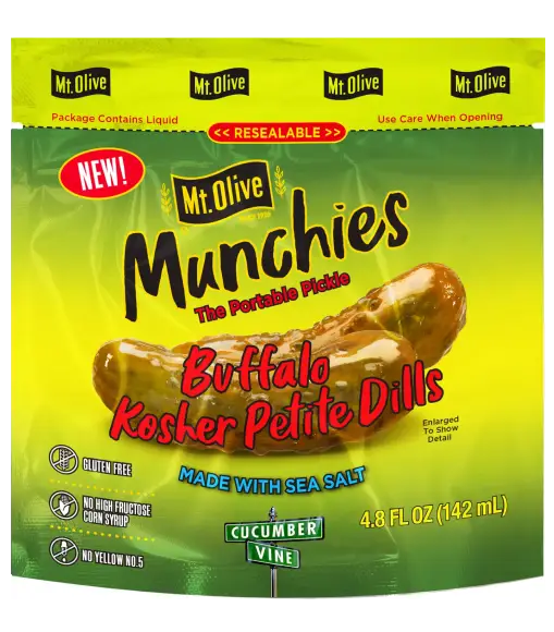 Resealable Pickle Pouch – Munchies Buffalo Kosher Petite Dills, 5 fl oz