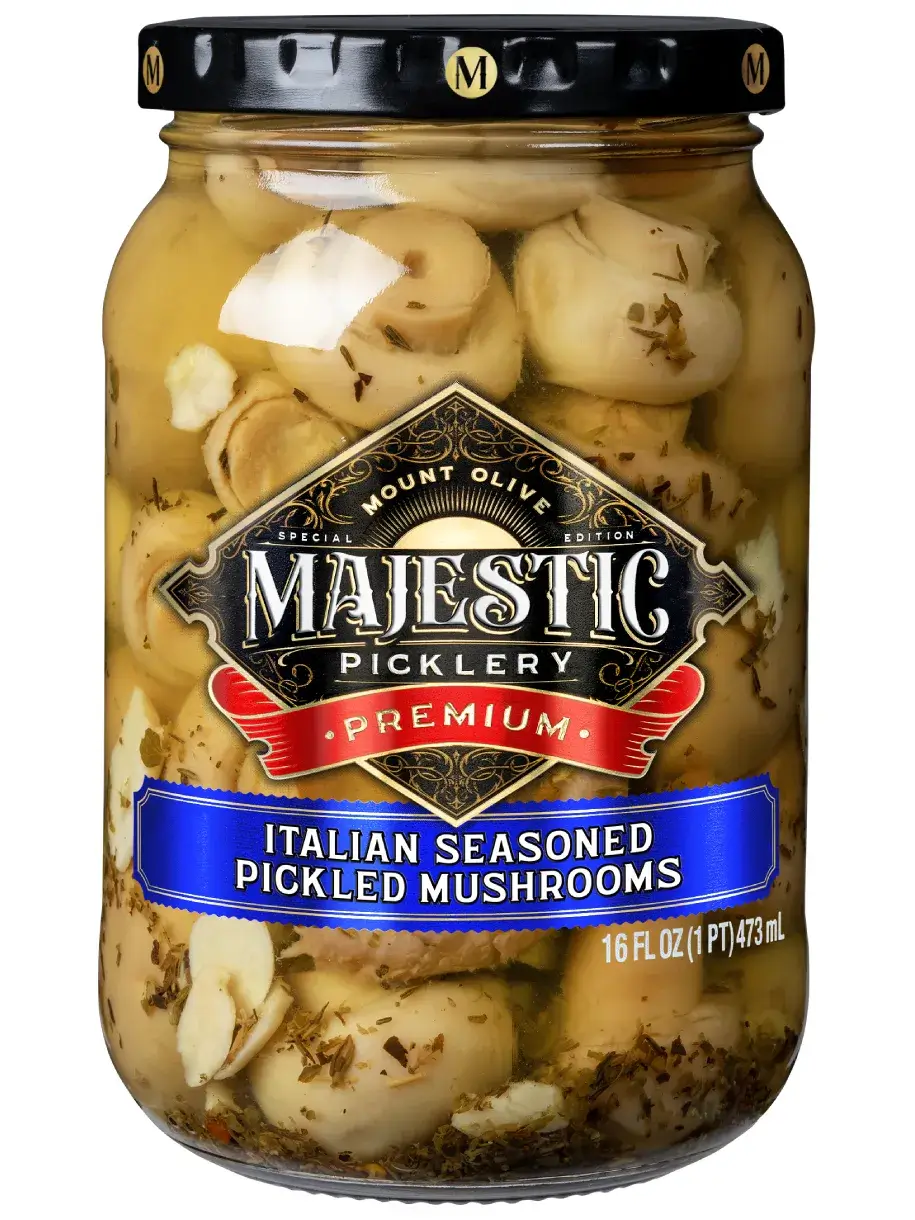 Majestic Italian Seasoned Pickled Mushrooms | Mt. Olive Pickles
